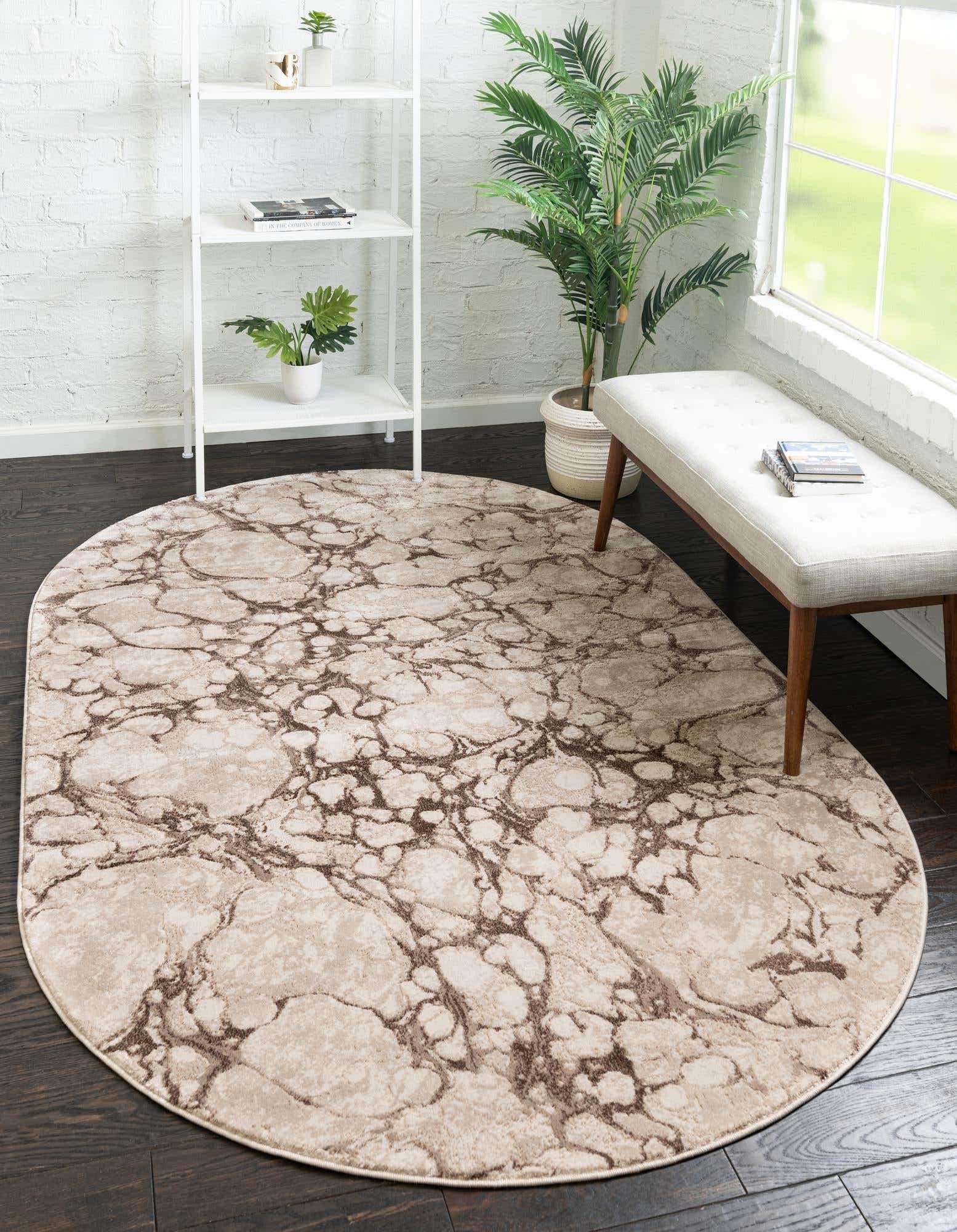 Unique Loom Oasis Collection Area Rug - Breeze (8' x 10' Oval, Brown/ Beige)