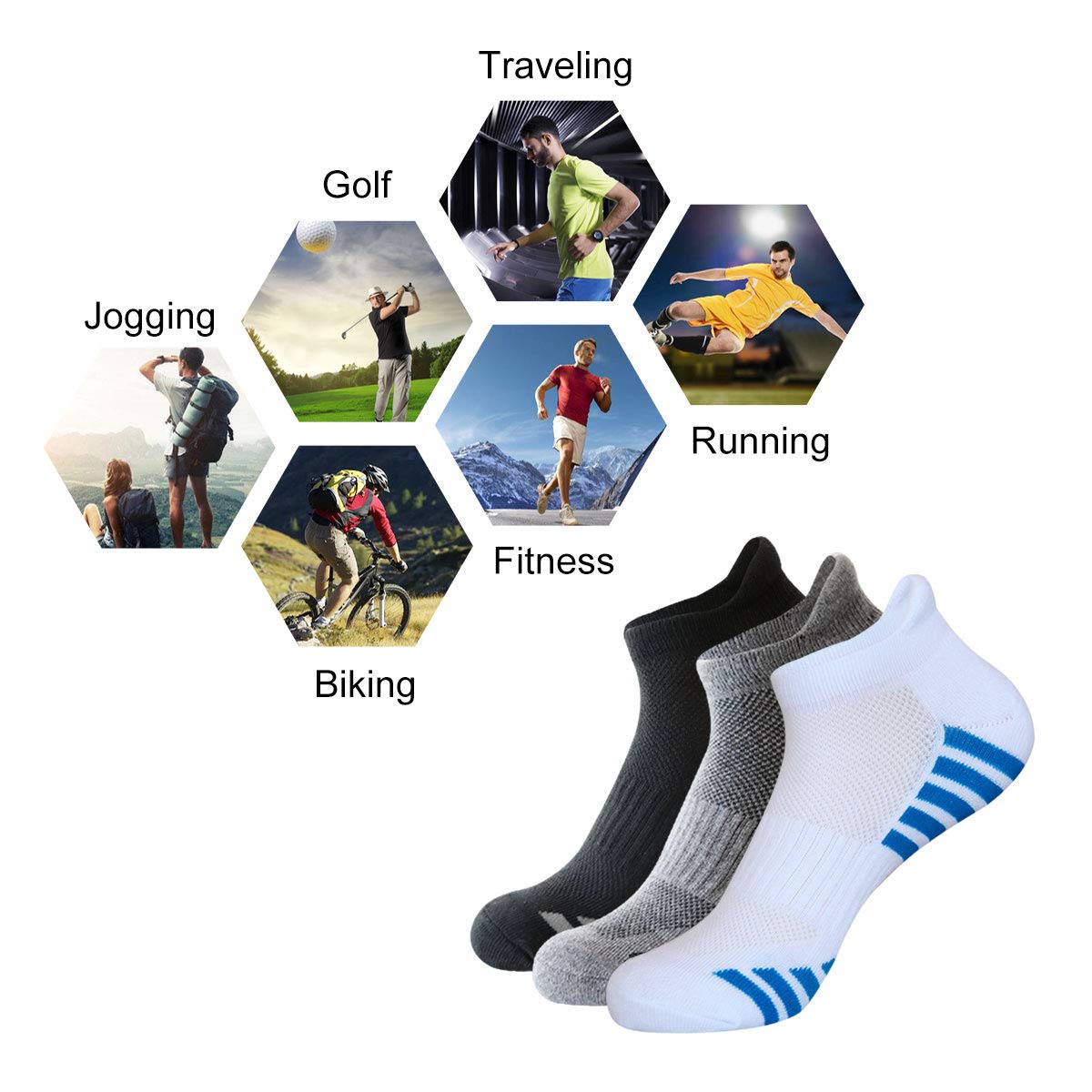 Shinno Mens Ankle Athletic Socks Low Cut Breathable Cushion