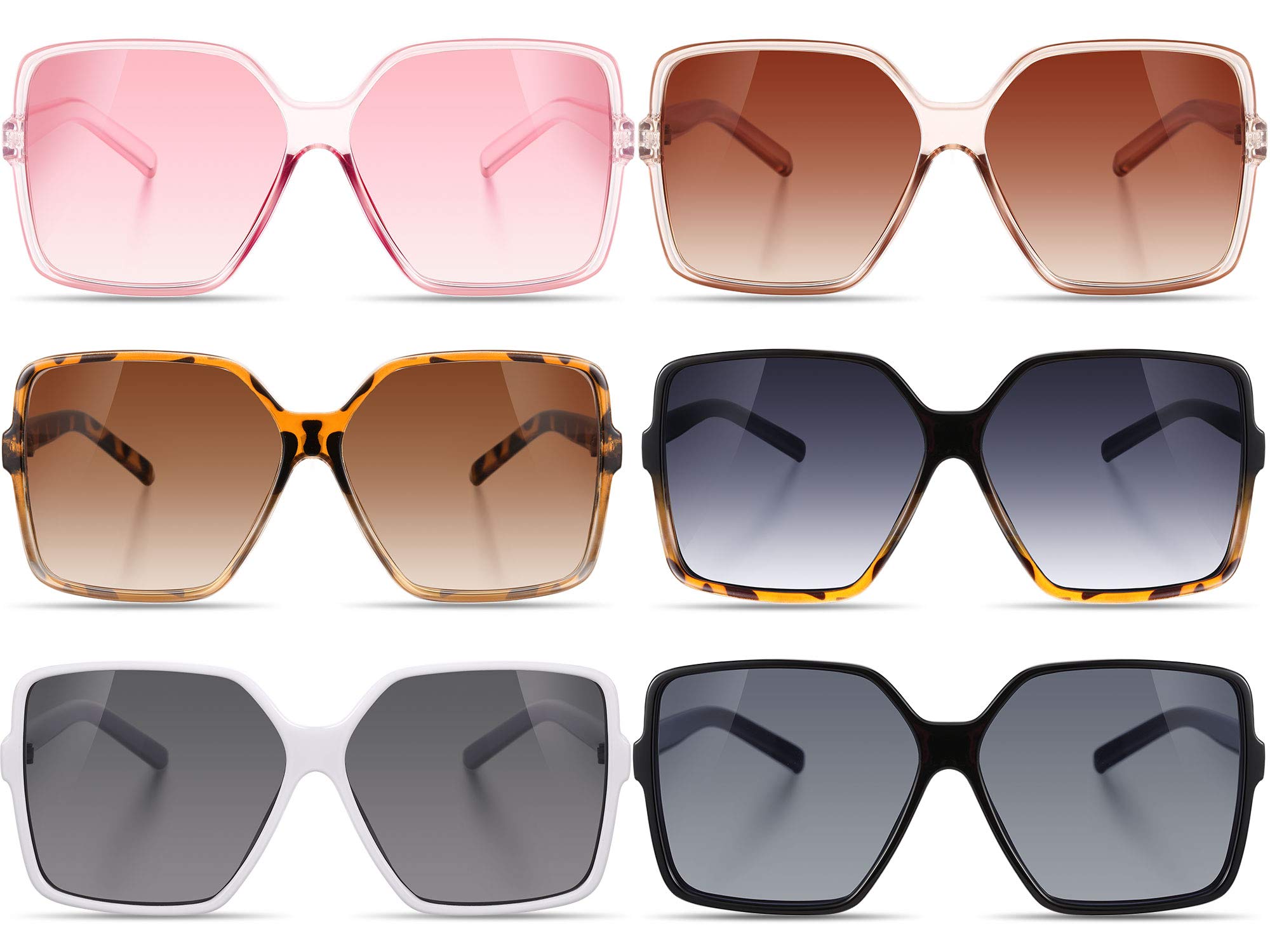 Weewooday 6 Pairs Oversized Square Sunglasses Multicolor Retro Irregular Vintage Sunglasses Wide Oversized Shades for Women