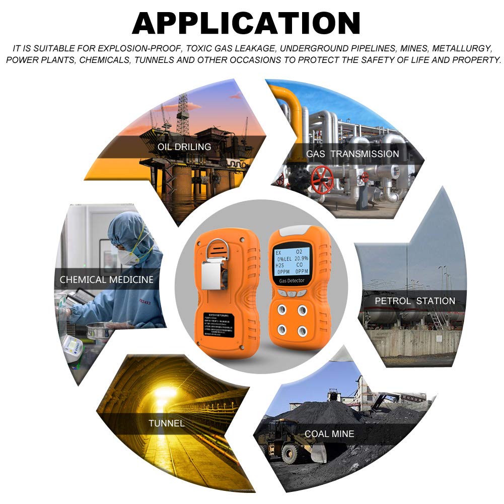 XLA Alert Portable Gas Detector, Gas Clip 4 Gas Monitor Meter Tester Analyzer, Rechargeable LCD Display Sound Light Shock Air Quality Tester, 2 Year Detector…