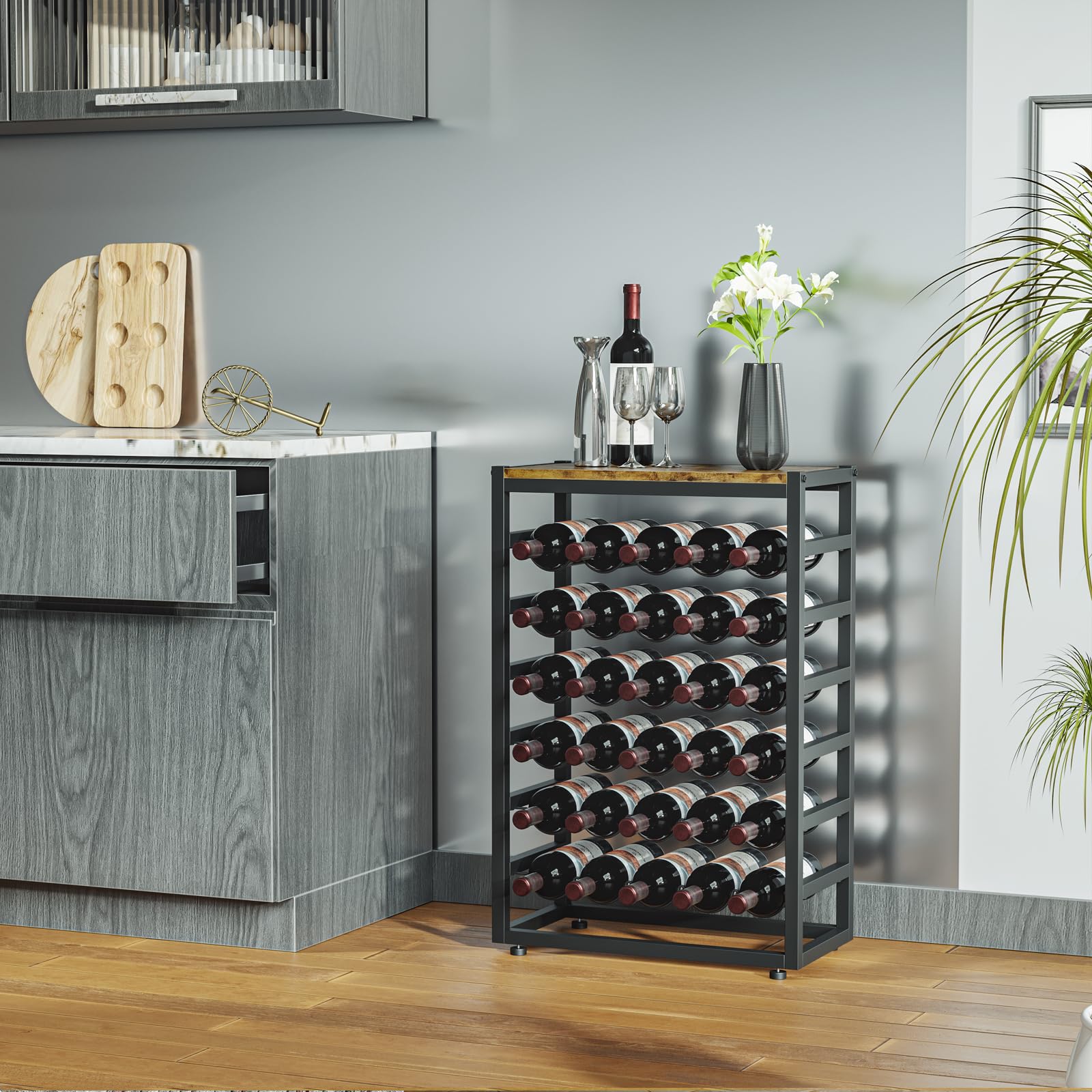 YOLEO Wine Rack Free Standing 6-Tier 30 Bottles Wine Holder Display Storage Shelves with Metal Frame and Table Top for Home, Kitchen, Pantry, Wine Cellar (L23.22x W11.81x H34.65 inches)