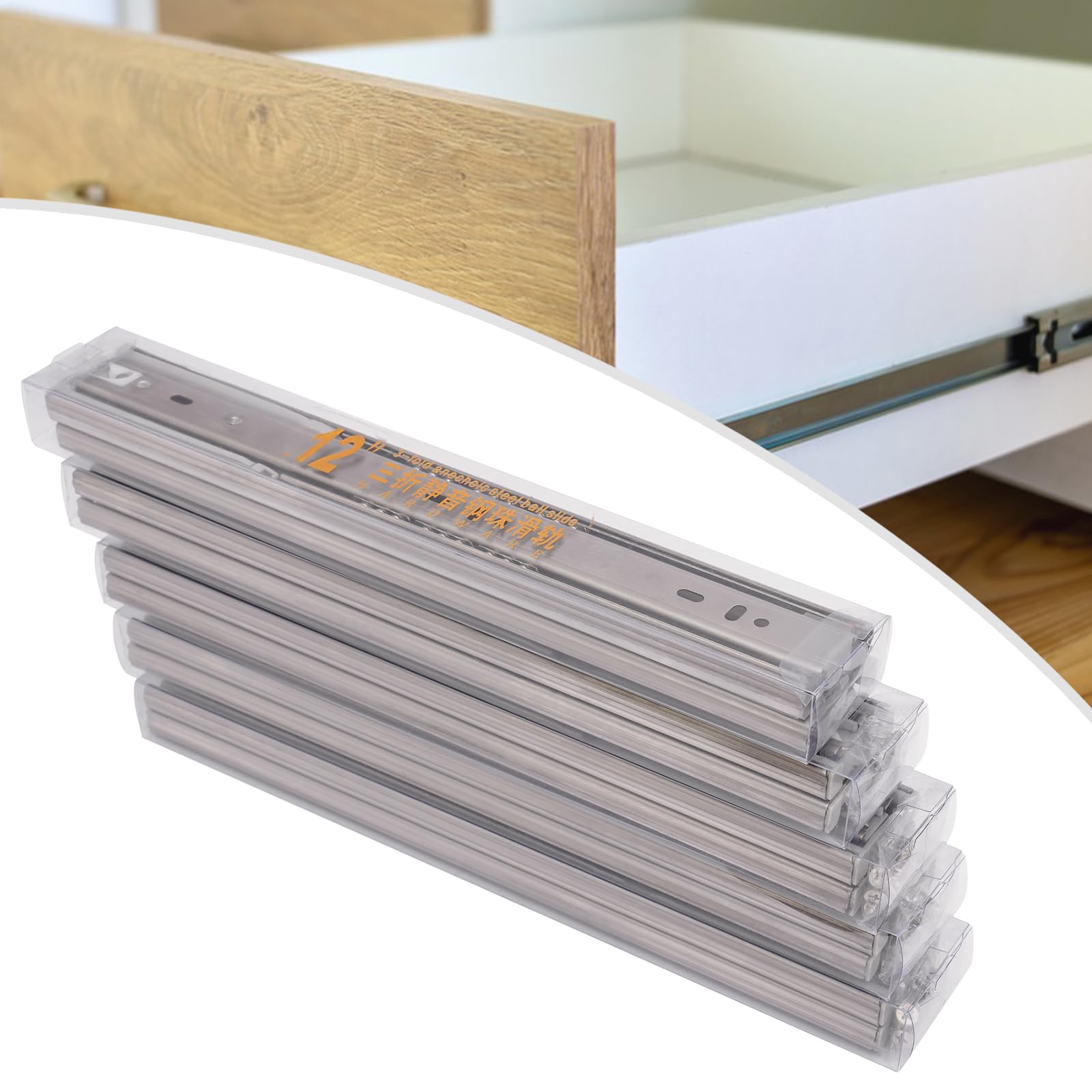 RustyVioum 44 Inch Heavy-Duty Drawer Slides, 3-Fold 1 Pair Heavy Duty 500 lbs Drawer Slides, Heavy-Duty Ball Bearing Full Extension with Lock Easy Install, Silver