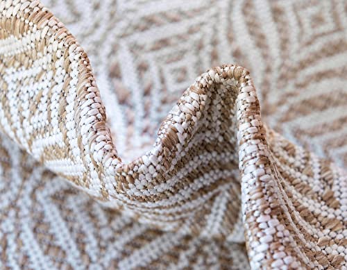 Unique Loom Outdoor Trellis Collection Area Rug - Deco Trellis (9' x 12' Rectangle, Taupe/ Ivory)