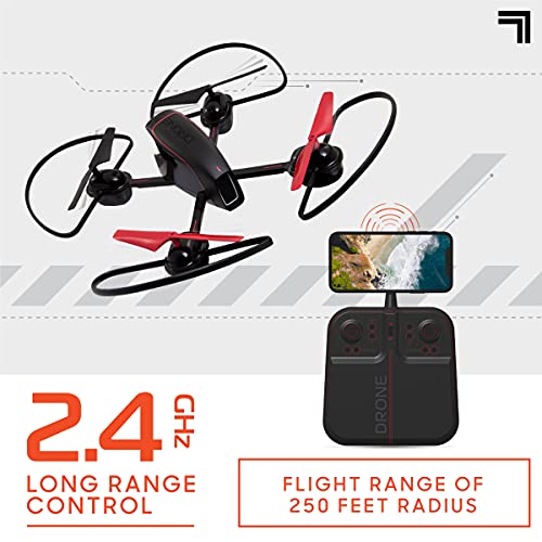 Sharper Image 10” Mach X Long Range Drone with Streaming Camera, LED Lights, 2.4 GHz, Auto-Orientation, Assisted Landing and Gyro Stabilization Control, Capture Panoramic Videos, Rechargeable Battery, 1 Count(Pack of 1)