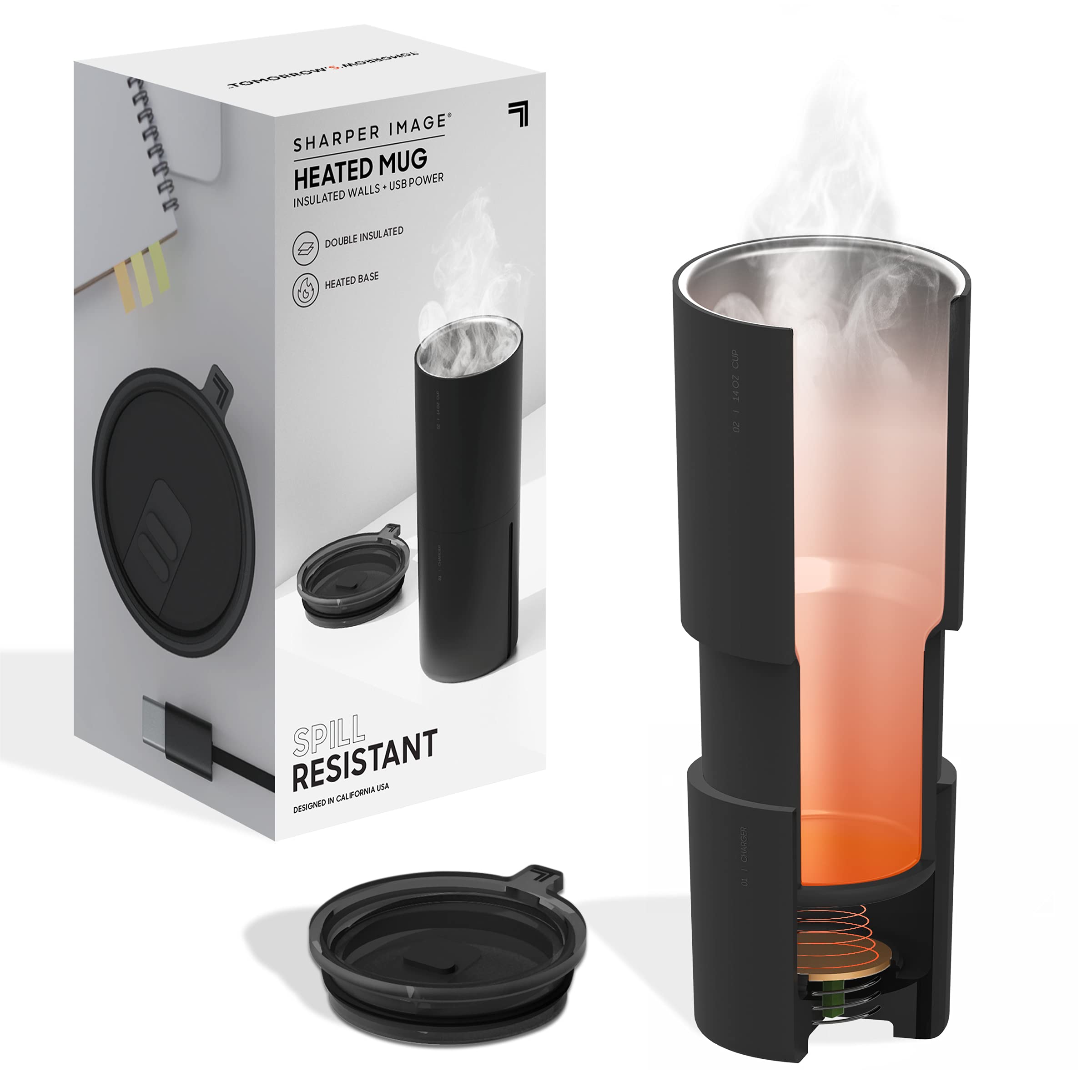 Sharper Image Insulated Heated Travel Mug with USB Power and Stainless Steel