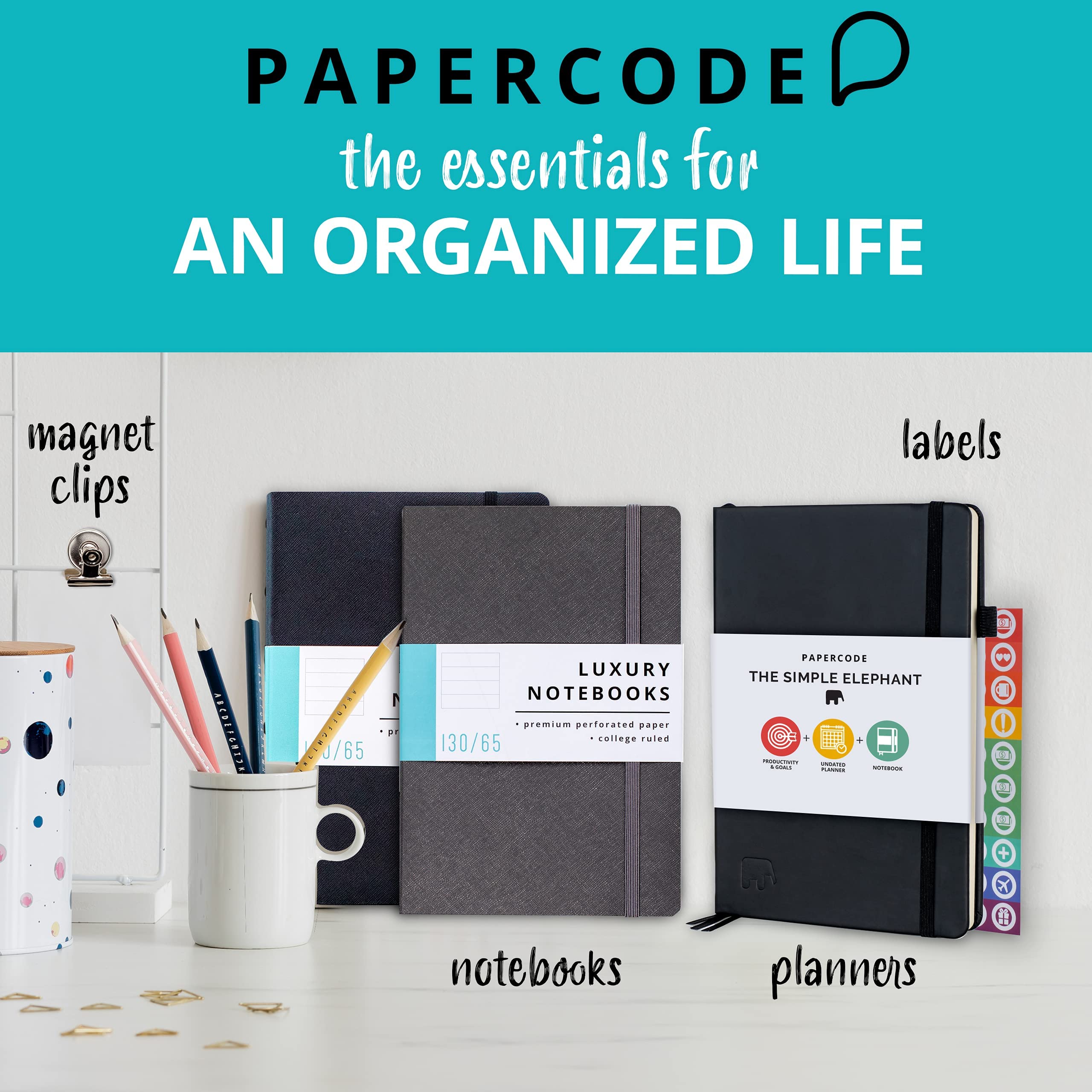 Papercode Luxury Lined Journal Notebooks- Journals For Writing w/ 130 Perforated Pages- Perfect Notebooks for Work, Travel, College- Journal for Men and Women- Soft Cover (2 Pack, Blue)