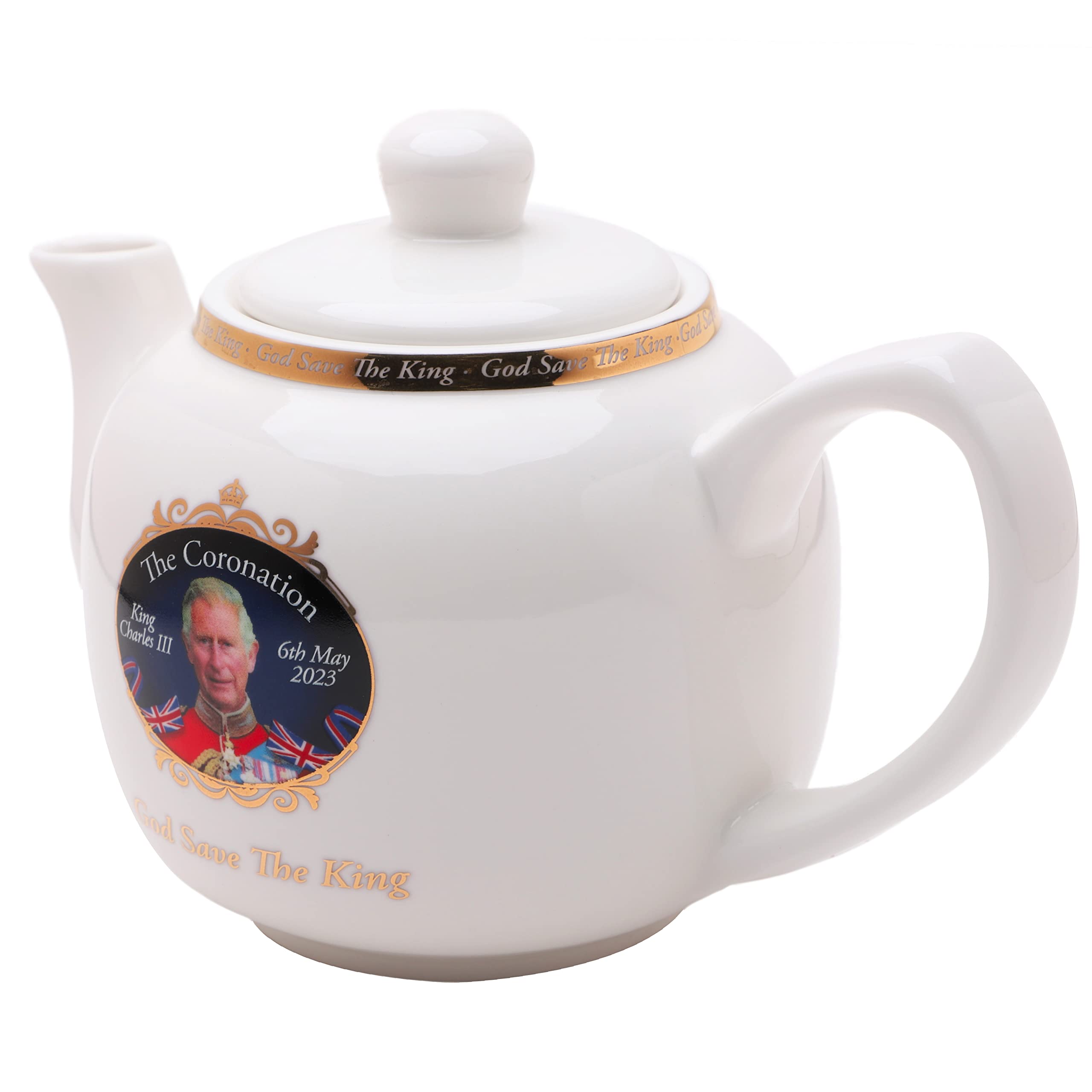 Toyland® King Charles III Coronation Commemorative Tea Pot - His Majesty The King Keepsakes - British Souvenirs
