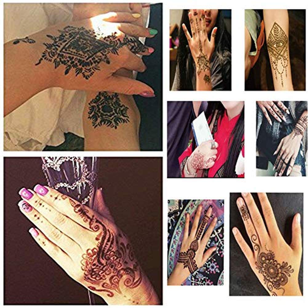 XMASIR Henna Tattoo Kit Stencils, 16 Sheets Temporary Reusable Tattoo Sets Indian Arabian Temporary Tattoo Templates Kit for Body Art Paint