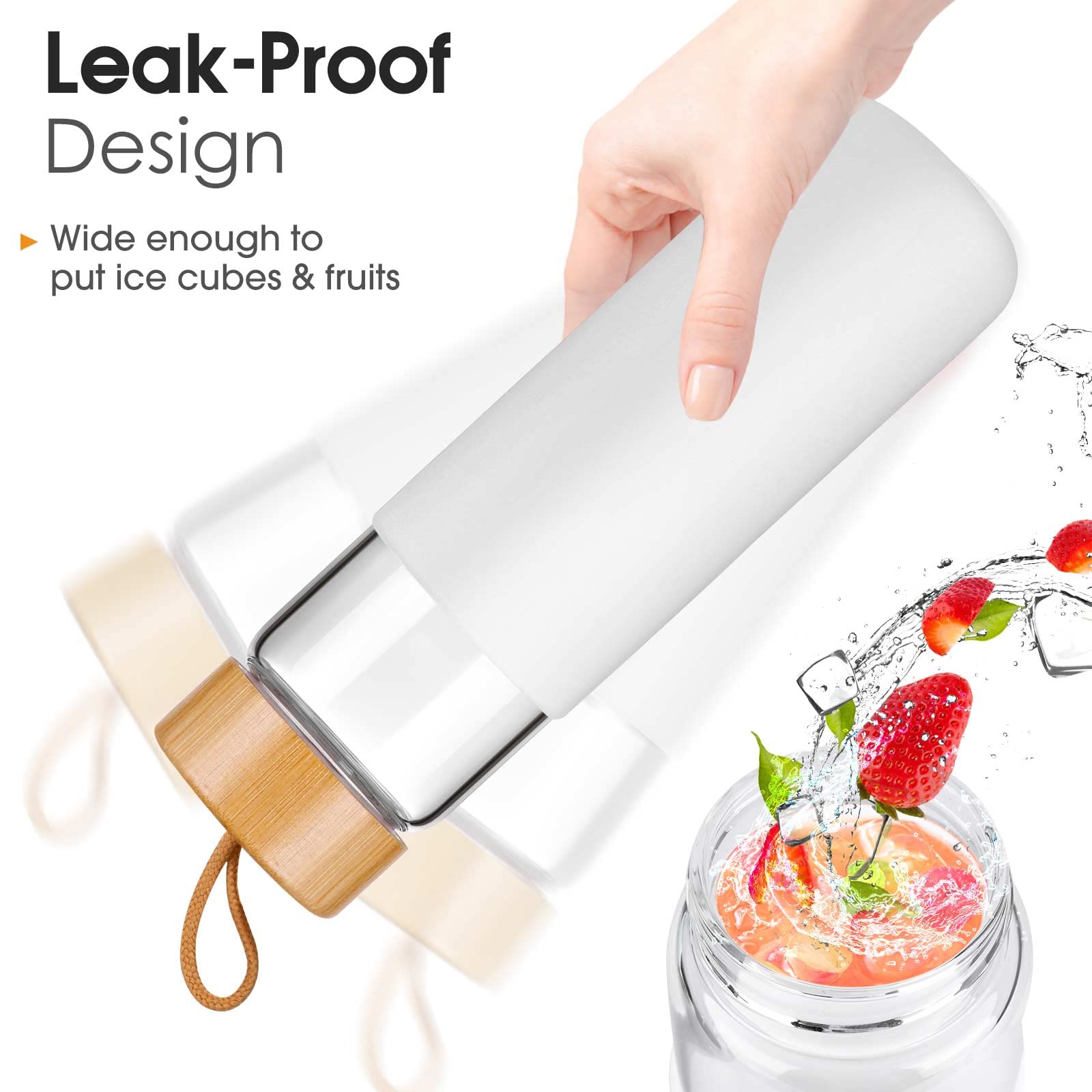 Yomious 20oz Bundle with 25oz Glass Water Bottle with Bamboo Lid and Silicone Sleeve β Reusable BPA Free β Glass Drinking Bottle with Lids