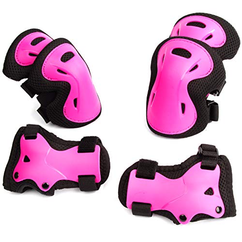 Spoligod Knee Pads for Kids/Youth, Kids Protective Gear Set with Adjustable Elbow Pads/Wrist Guards Suitable for Girls & Boys’ Rollerblading Skateboard Cycling Skating Bike Scooter (Pink, M)…
