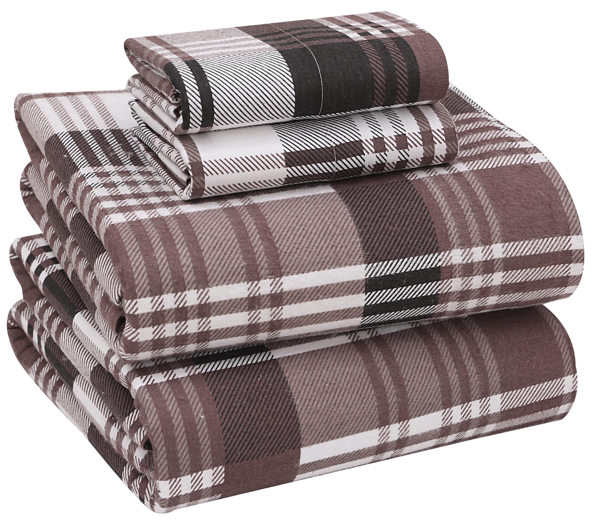 RUVANTI Flannel Sheets Full Size - 100% Cotton Brushed Flannel Bed Sheet Sets - Deep Pockets 16 Inches - All Seasons Breathable & Super Soft - Warm & Cozy - 4 Pcs - Red & Black Plaid