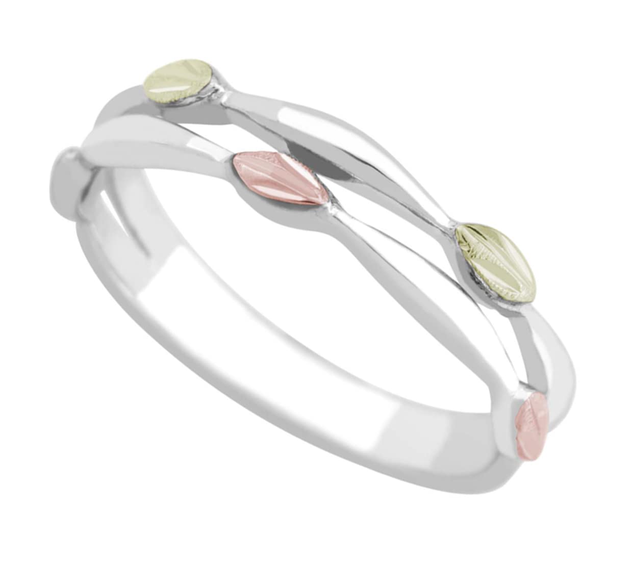 Petite Leaves Ring, Sterling Silver, 12k Gold Pink and Green Gold Black Hills Gold Motif, Size 7