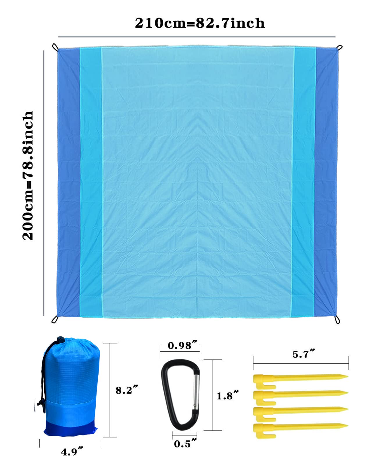YOETTE Beach Blanket Oversized Mini Pocket Picnic Mat Sandproof Waterproof 83"×79" Extra Large Travel Lightweight Portable Packable Outdoor Camping Hiking Accessories