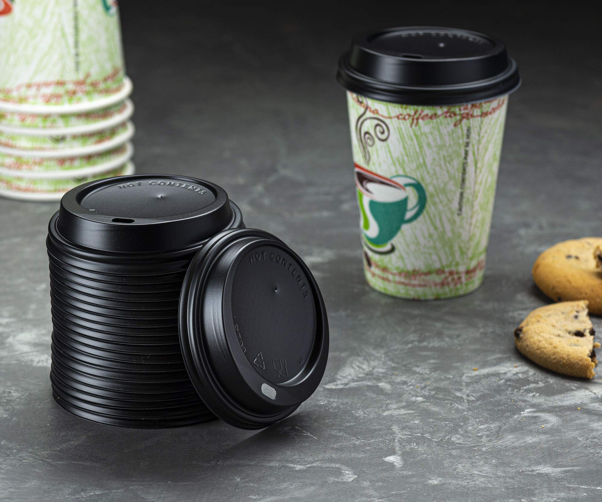 PaperMade Black Disposable Coffee Cup Lids (1000 Lids) - Resealable Dome Lids For Hot Or Cold Beverage Cups, 1 Case Fits Most 10 oz, 12oz, 16oz, 20oz Cups | Perfect For Travel, Coffee Shops & Take Out