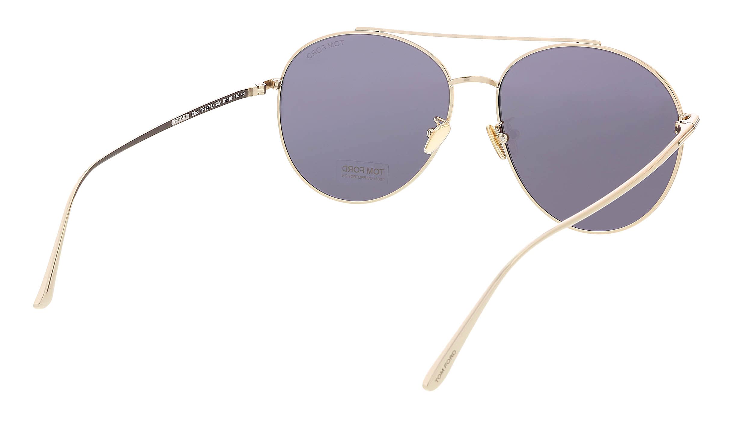 Tom Ford FT0757-D 28A Cleo Shiny Rose Gold Brow Bar Round Sunglasses for womens