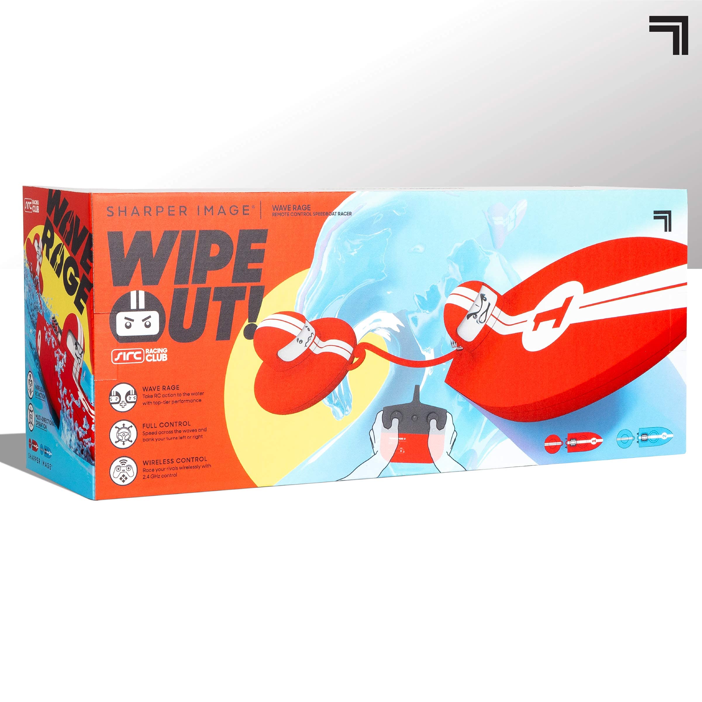 Sharper Image The RC Wave Rage, Wireless Rechargeable Bumper Boat with Tow Rider - Red