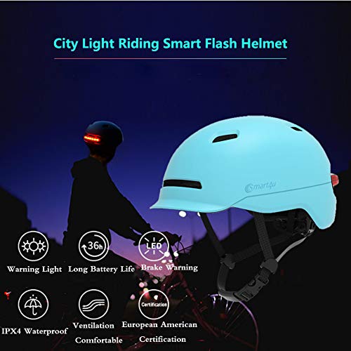 Smart4u Smart Bike Helmet with 3 Types of Alert Lights, Smart & Safe Bling Helmet, Comfortable, Lightweight, Breathable & Waterproof Cycling Helmet, Blue