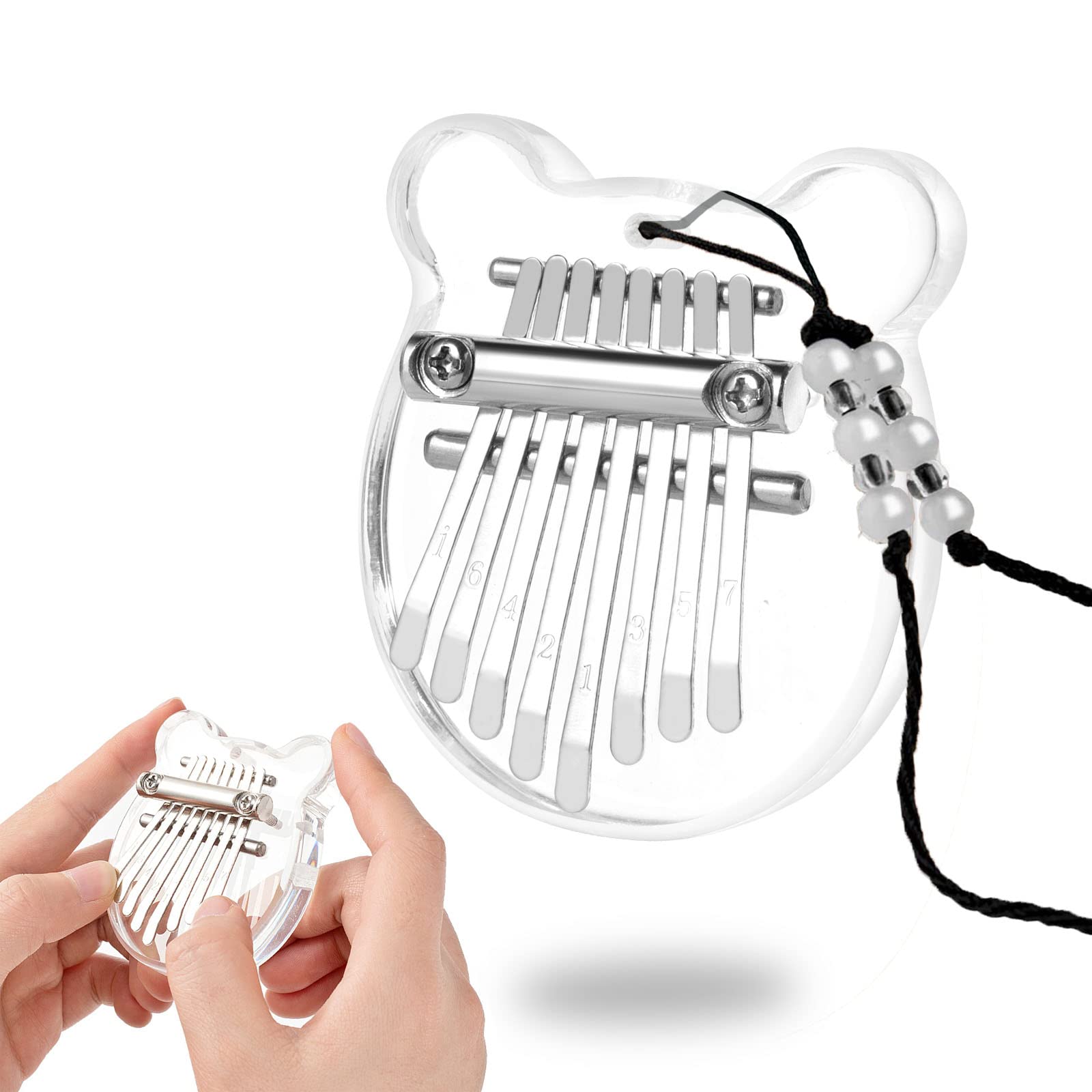VIVP 8 Keys Mini Kalimba Thumb Piano Crystal Clear Acrylic Finger Piano Portable Marimba Musical Handmade Instruments Professional Mbira with Lanyard Chain Good Accessory Pendant Gift Easy to Learn