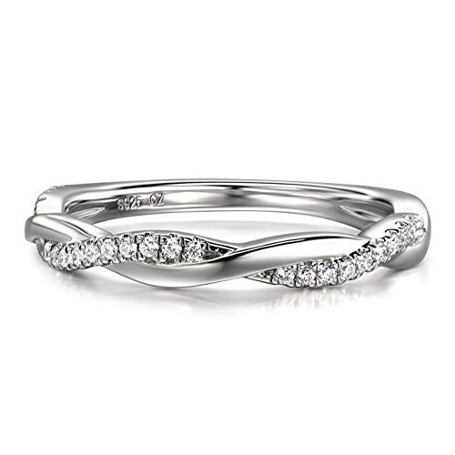 Twisting Simulated Diamond Cubic Zirconia CZ Wedding Band Rings Rhodium Plated Sterling Silver for Wedding Rings |Ideal Cut, D-E Color, FL Clarity (5)