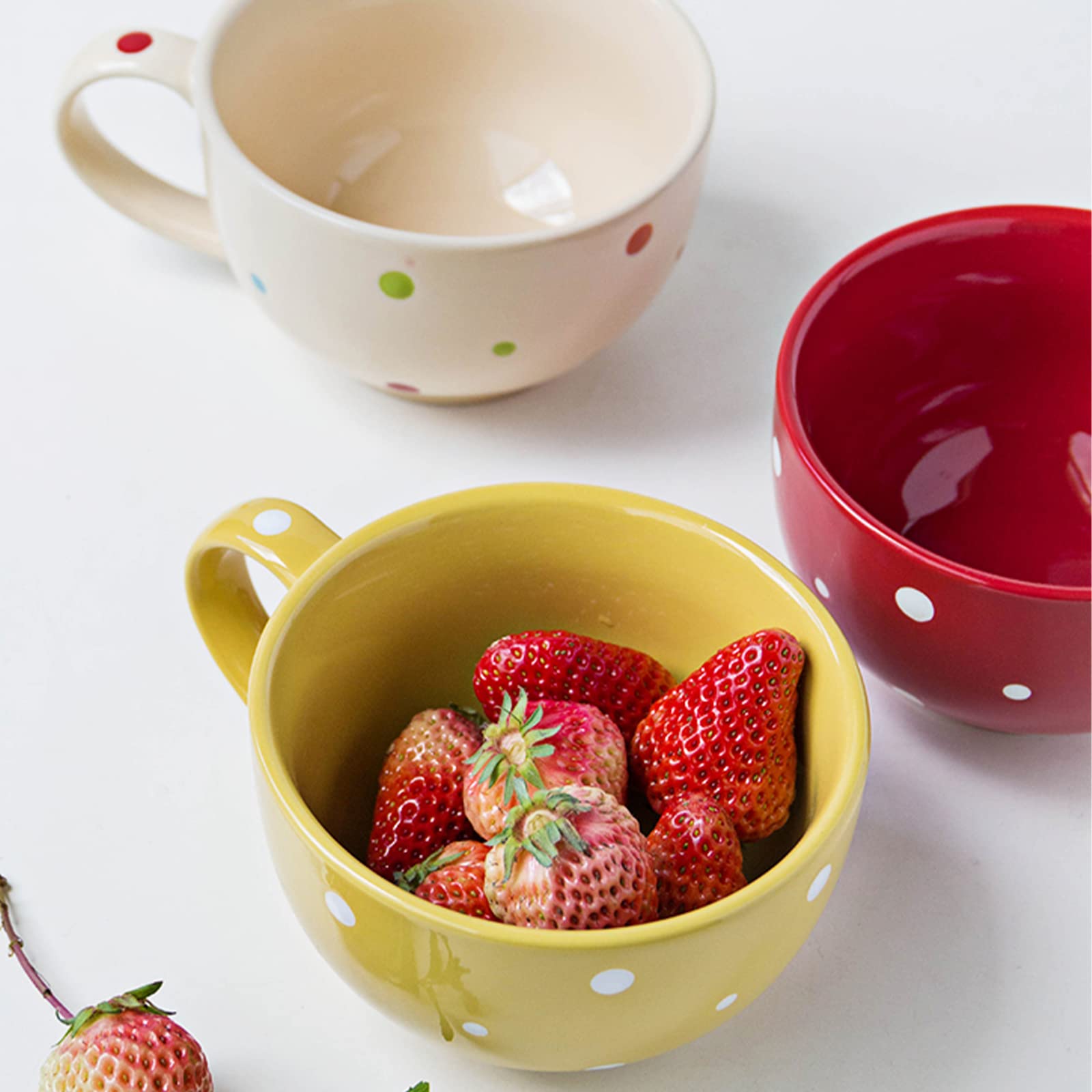 Youeon Set of 2 Jumbo Coffee and Soup Mug Set, 16 Oz Porcelain Oatmeal Mug with Lid and Spoon, Large Cereal Mugs, Multi Purpose Wide Mug for Breakfast, Cereal, Milk, Coffee, Hot Cocoa, Fruit