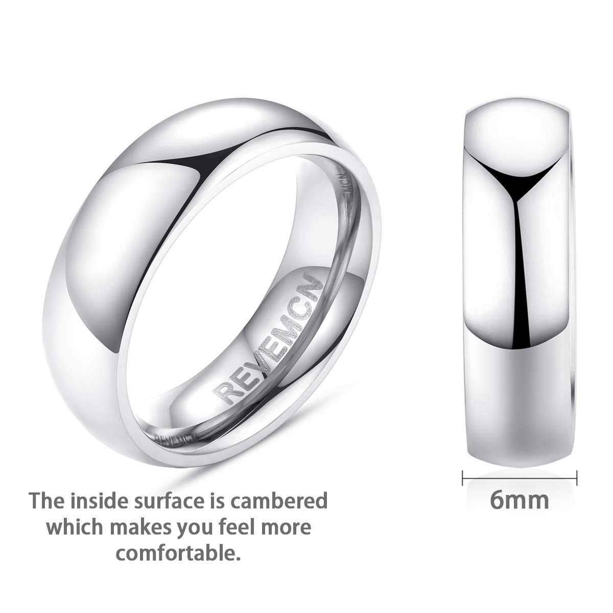 REVEMCN 2mm 3mm 4mm 5mm 6mm Stainless Steel Polished Finish Wedding Band Ring for Men Women 3 Color a Set (6mm, 11)