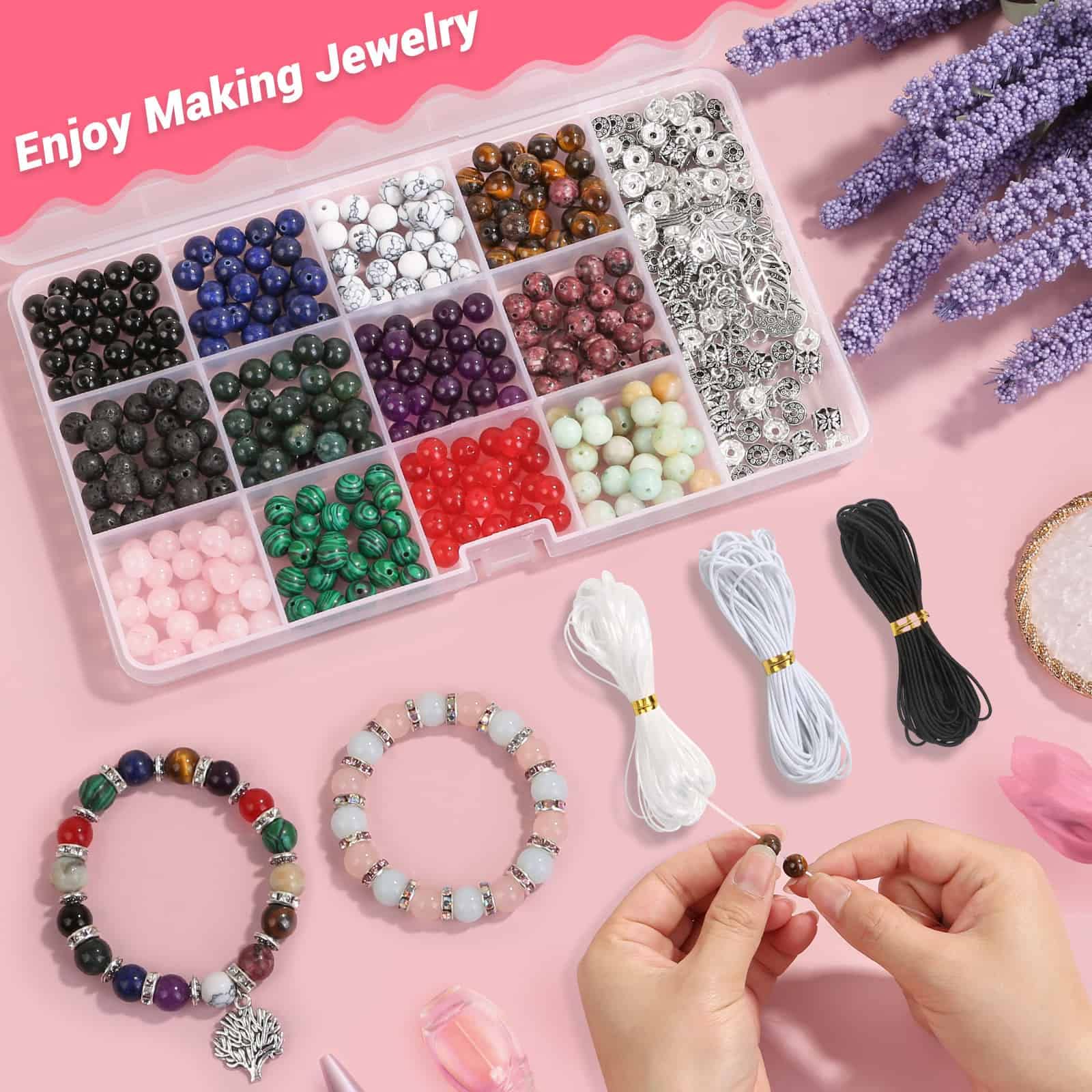 Paxcoo 500pcs Lava Beads Stone Rock with Chakra Beads and Spacer Beads for Essential Oil and Jewelry Making Multicolored