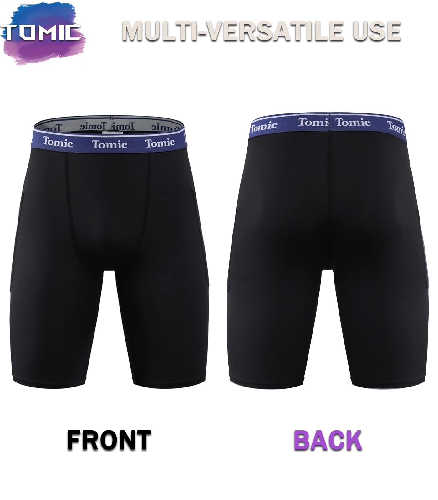 Tomic Youth Boys' Compression Shorts Performance Athletic Base Layers for Boys Sport Pants Tights Leggings Underwear 2-3Pack Grey/Royal Blue M