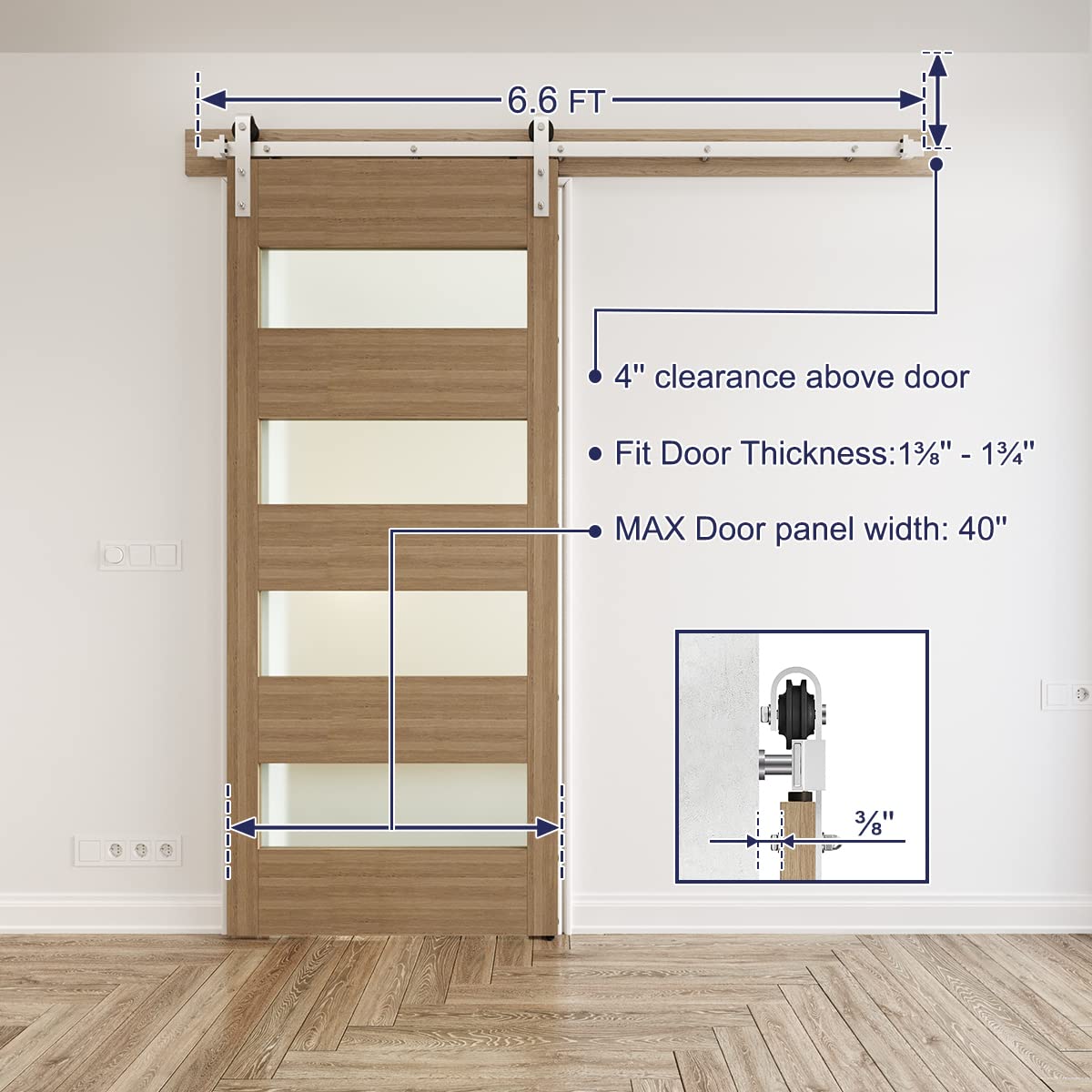 SMARTSTANDARD 6 Feet Brushed Nickel Sliding Barn Door Hardware Kit-Sturdy Silvery Track-Smoothly and Quietly-Simple and Easy to Install-Fit 36" Wide Door Panel (J Shape Hanger)