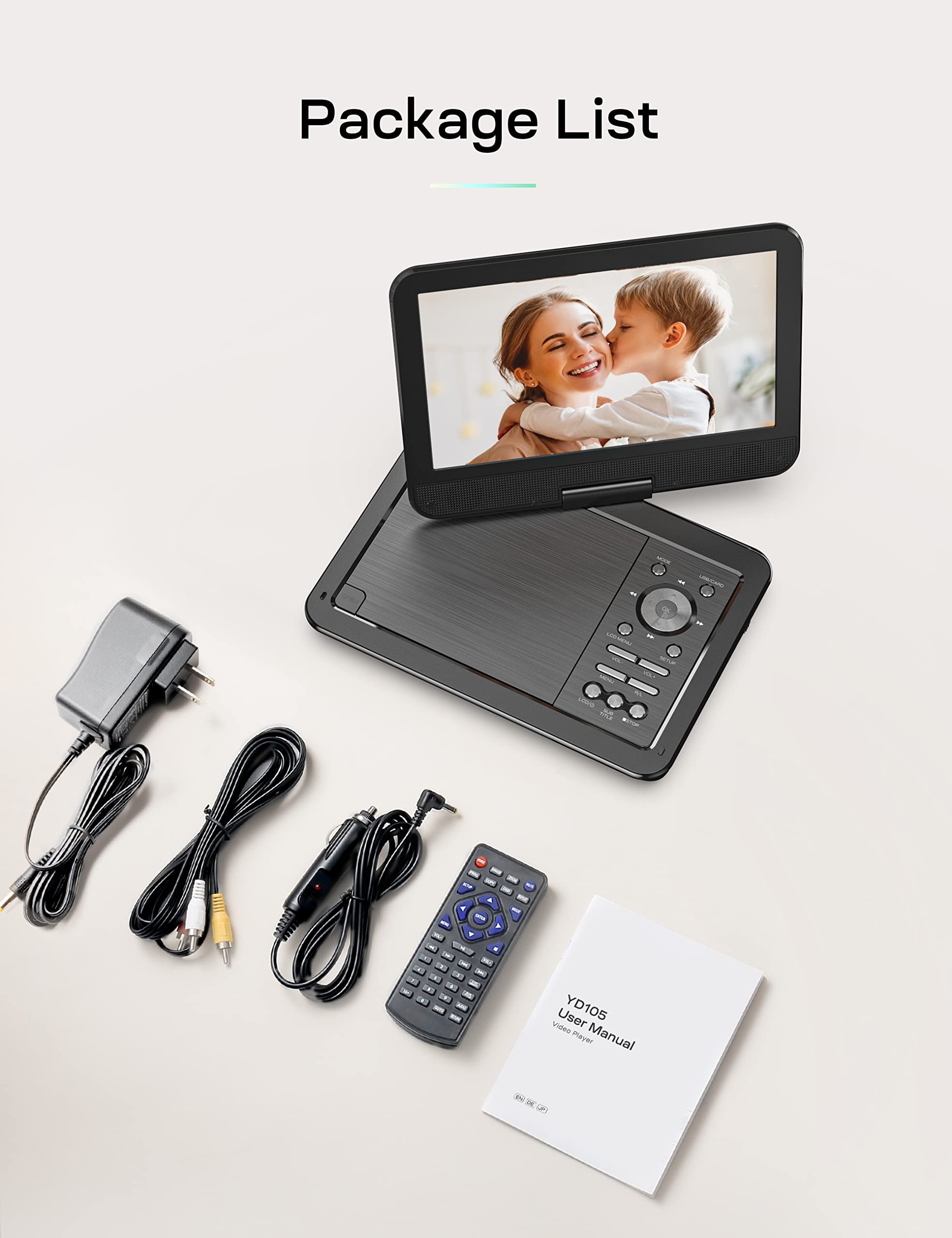 YOTON 12.5" Portable DVD Player for Car, portable DVD player for kids with 10.5" HD Swivel Screen, 1.8m Car Charger, Rechargeable battery, Support 4-6 Hours play time, USB/SD Card[Not Support Blu-Ray]