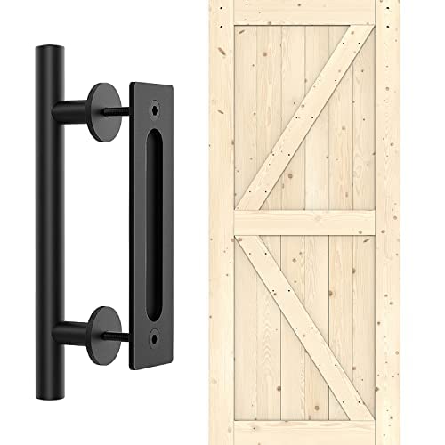 WINSOON 36in x 84 in Sliding Barn Door Interior Paneled Slab with 1 PC sliding barn door handle, DIY Unfinished Barn Doors Solid Spruce Wood, K Frame Planks, Pre-Drilled, Bottom Grooved
