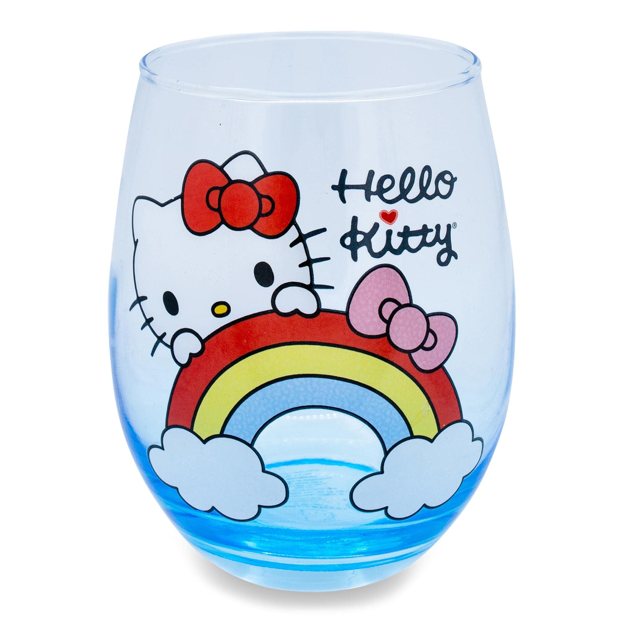 Toynk Sanrio Hello Kitty Rainbow Peek Stemless Wine Glass, Tumbler Cup For Cocktails | Holds 20 Ounces
