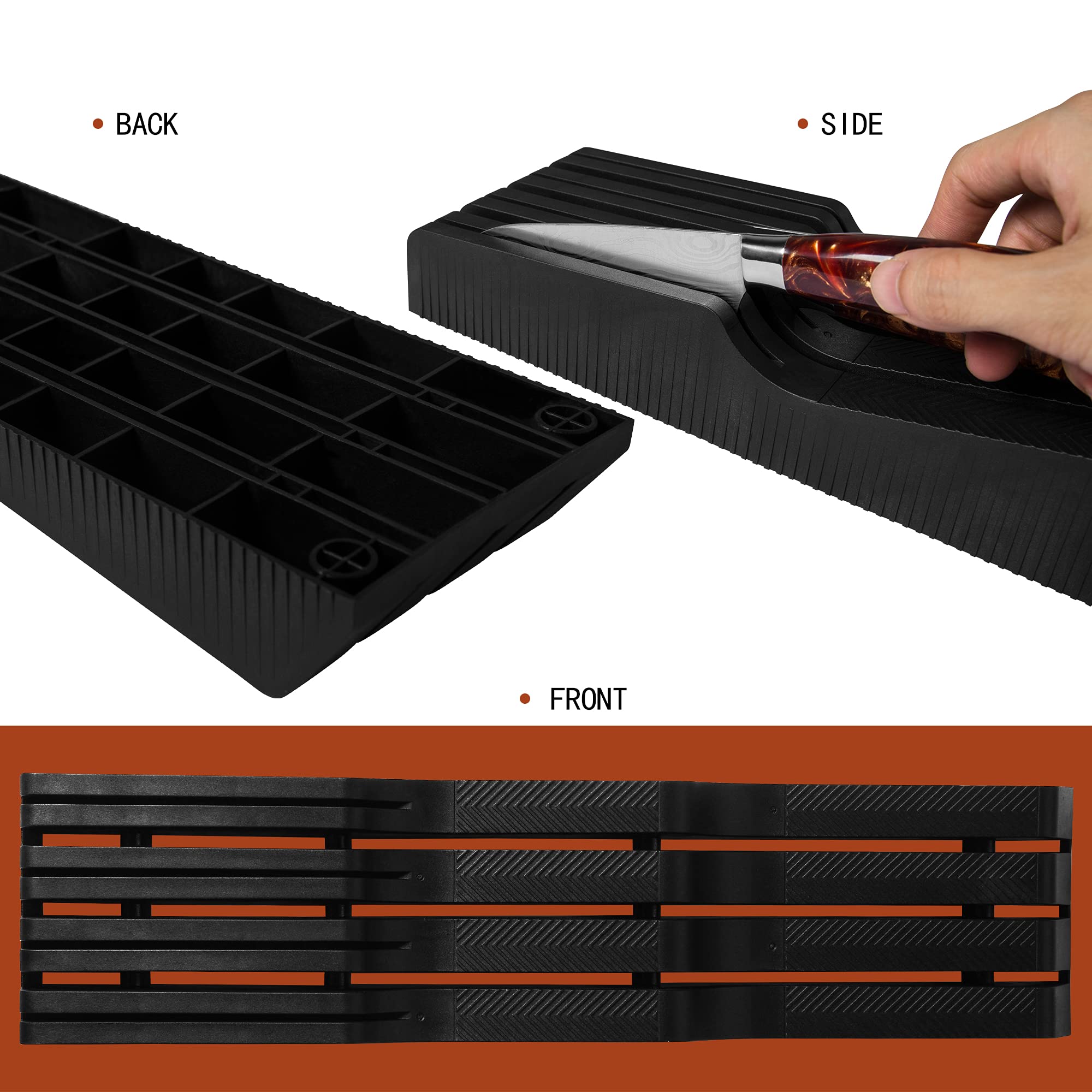 XYJ Drawer Kitchen Knife Holder PP+fiber Knife Stand With 3 Long slots 4 short slots Knives Block Black Non-slip Plastic Chef Knives Storage Organizer (Black)