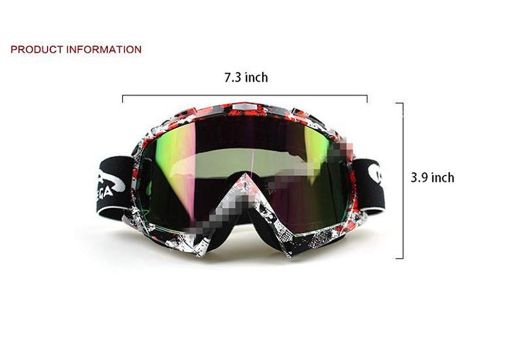 Runspeed Motorcycle Goggles, Motocross ATV Dirt Bike Ski Goggles Windproof Scratch Resistant Combat Goggles Adjustable UV Protective Safety Outdoor Glasses for Men Women (Graffiti, Rainbow)
