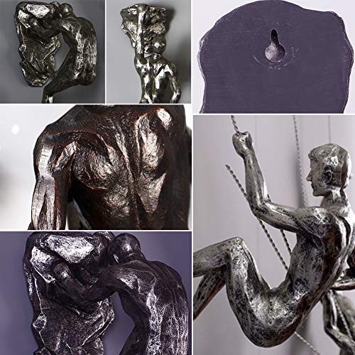 Olpchee 6Pcs Industrial Style Retro Resin Climbing Man Wall Sculpture Creative Hanging Figurine Home Office Decor Statue (Copper Black-6)