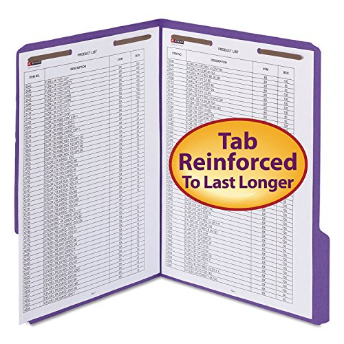 Smead WaterShed/CutLess Fastener File Folder, 2 Fasteners, Reinforced 1/3-Cut Tab, Letter Size, Purple, 50 per box (12442)