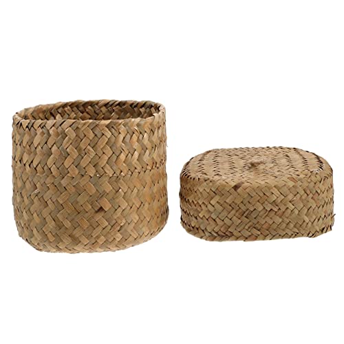 Yardenfun Flower Basket Mini Wicker Basket with Lid Kids Toys Vintage Gifts Handmade Woven Basket Creative Storage Basket Laundry Basket with Wheels Decor To Weave Snack Basket Seaweed Child