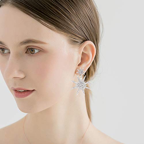 Snow Stud with Cubic Zirconia Hexagonal Star Earrings Hanging Behind The Ear