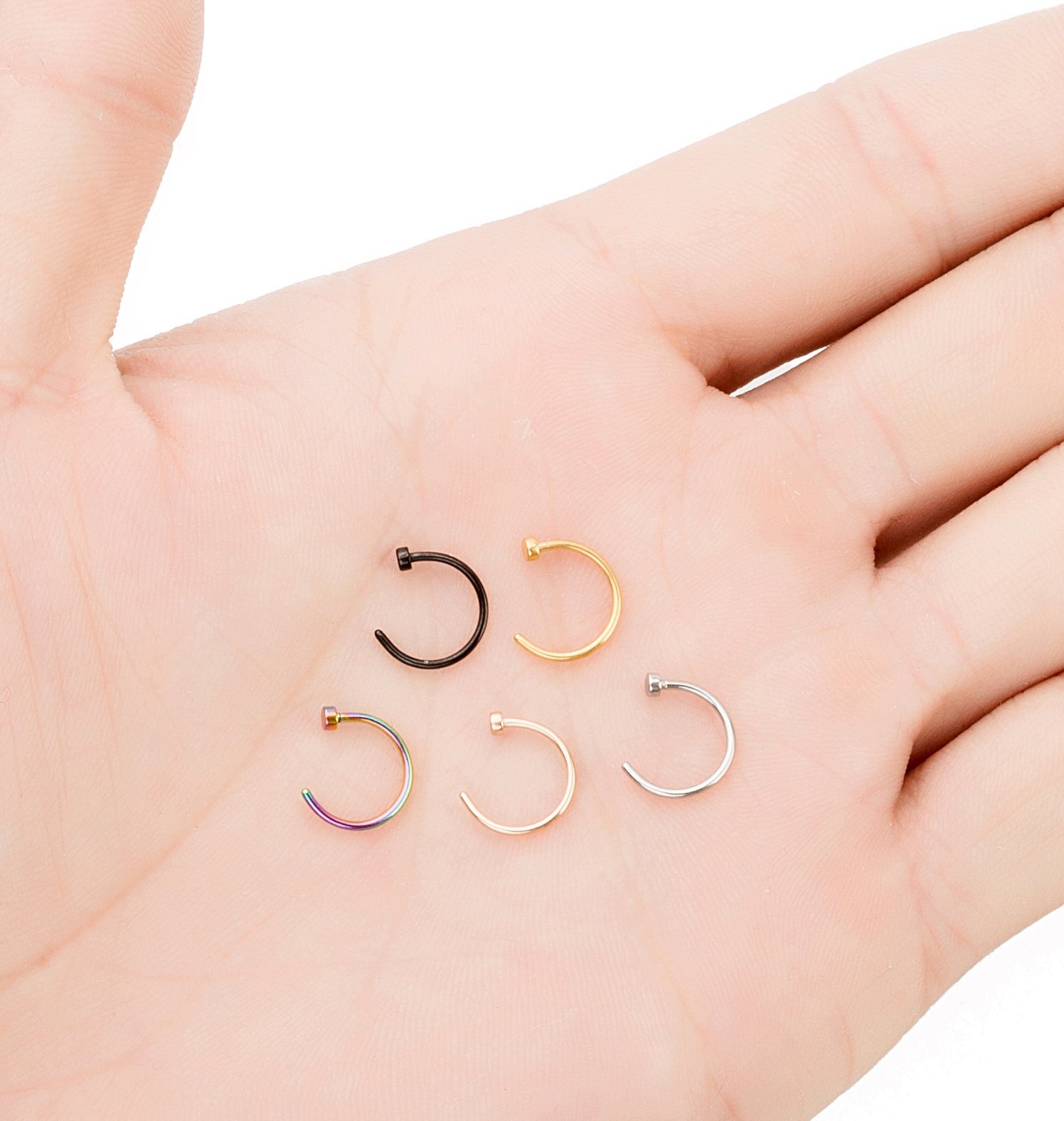 REVOLIA 22G 5Pcs Stainless Steel Nose Rings Hoop Body Piercing Jewelry 8MM