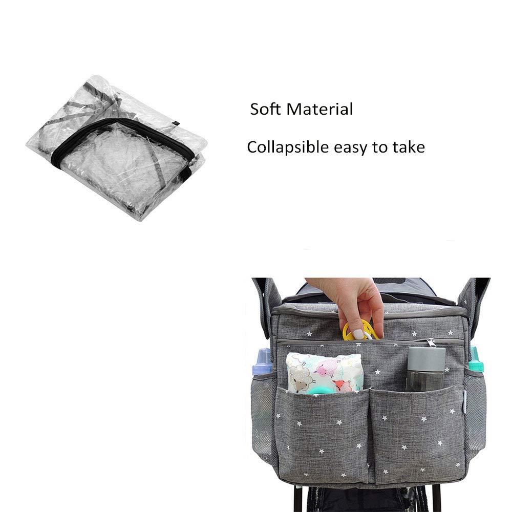 Universal Stroller Rain Cover with Zip Front Opening PVC Transparent Waterproof Wind Rain Weather Shield Protector for Pushchair, Buggy and Pram