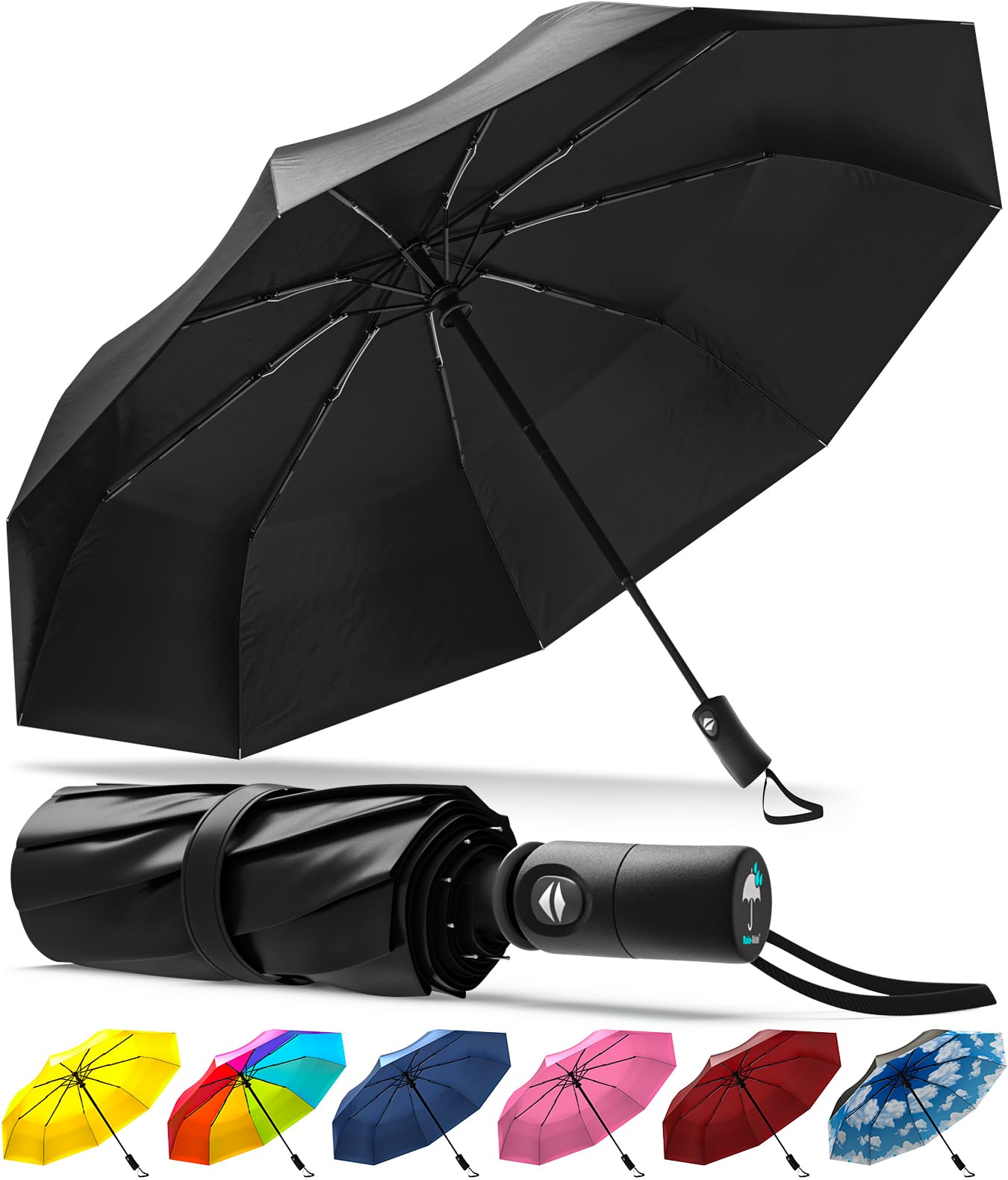 Rain-Mate Compact Travel Umbrella - Pocket Portable Folding Windproof Mini Umbrella - Auto Open and Close Button and 9 Rib Reinforced Canopy (Yellow)