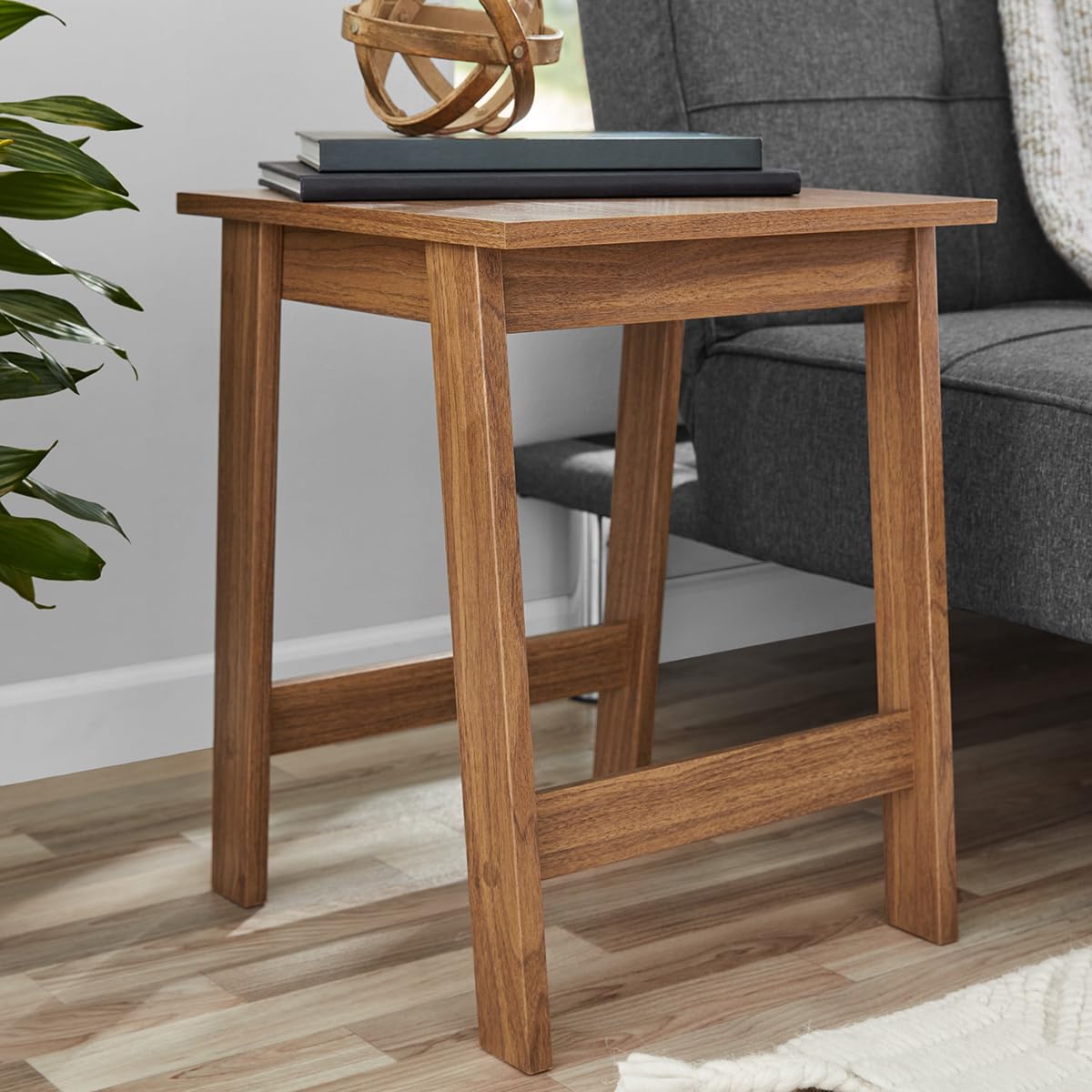 Small Square Wood End Table/Side Table for Living Room, Modern Industrial Square Wood Nightstand, Walnut Finish