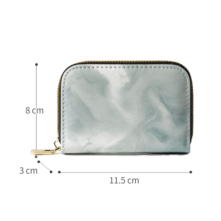 Small Tie Dye PU Leather Credit Card Wallet, Zipper Card Cases Holder for Women (Black)