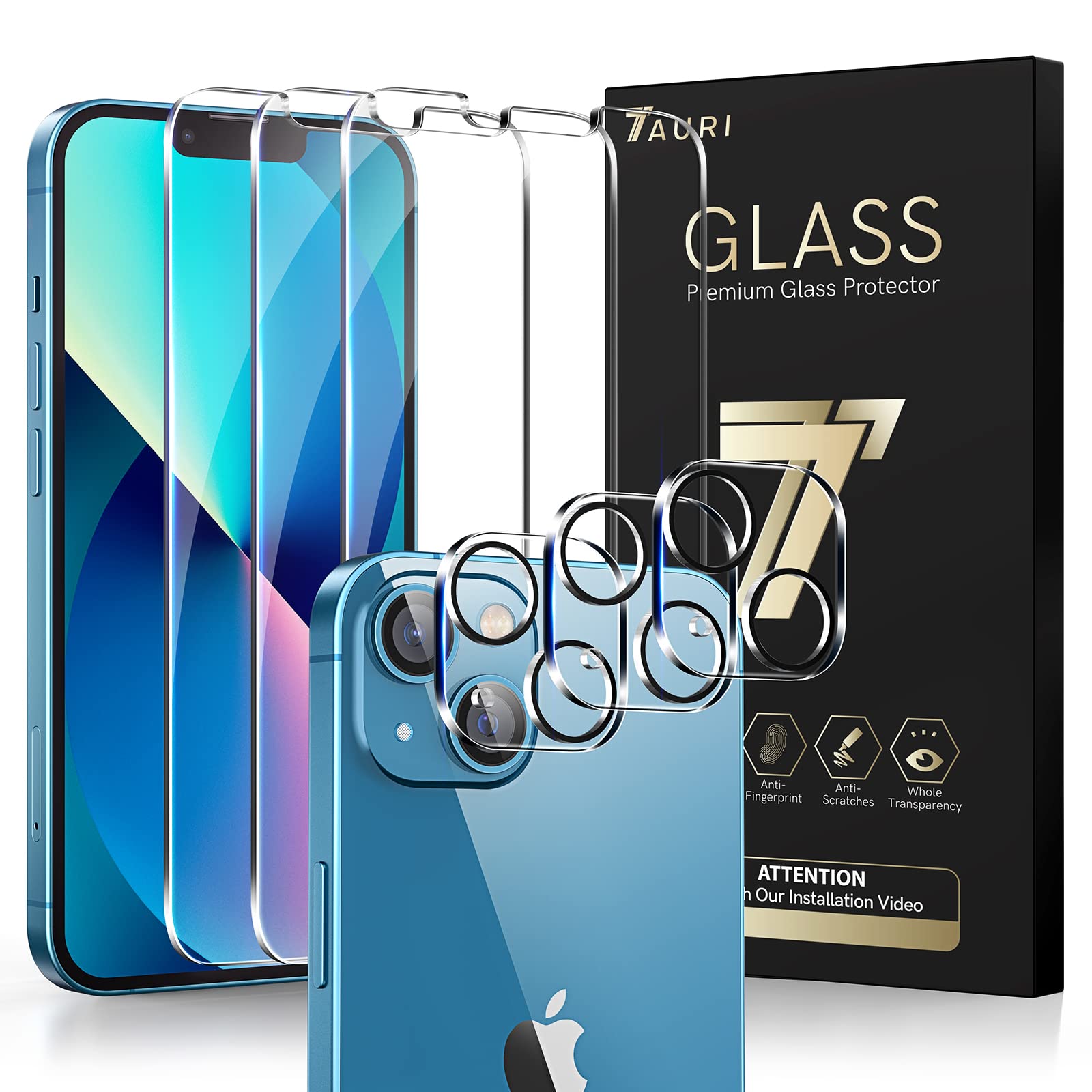 TAURI 2+2 Pack Screen Protector Designed for Samsung Galaxy S23 Ultra, 2 Pack [Self-Healing] TPU Film + 2 Pack Camera Lens Protector, [Case Friendly] Support Fingerprint Unlock - Blue
