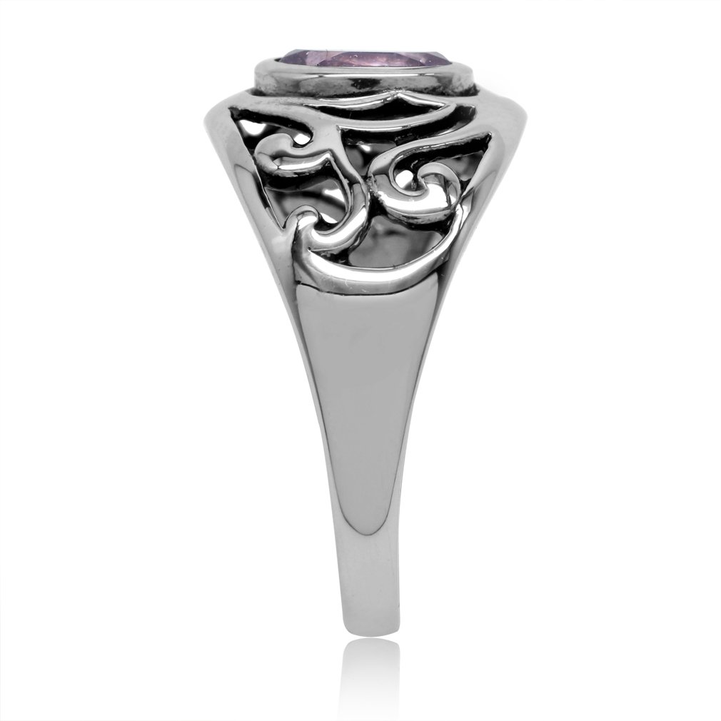 Silvershake Natural Oval Shape Amethyst 925 Sterling Silver Filigree Swirl and Spiral Ring Size 7