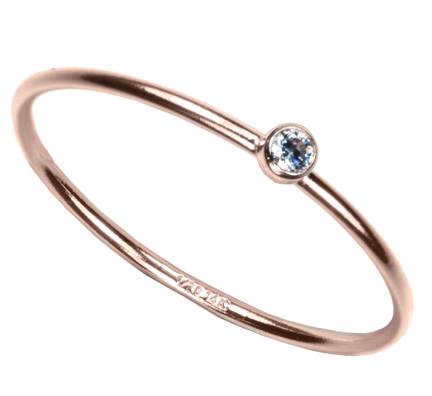 uGems 14K Rose Gold Filled 2mm White CZ Stacking Ring Size 8