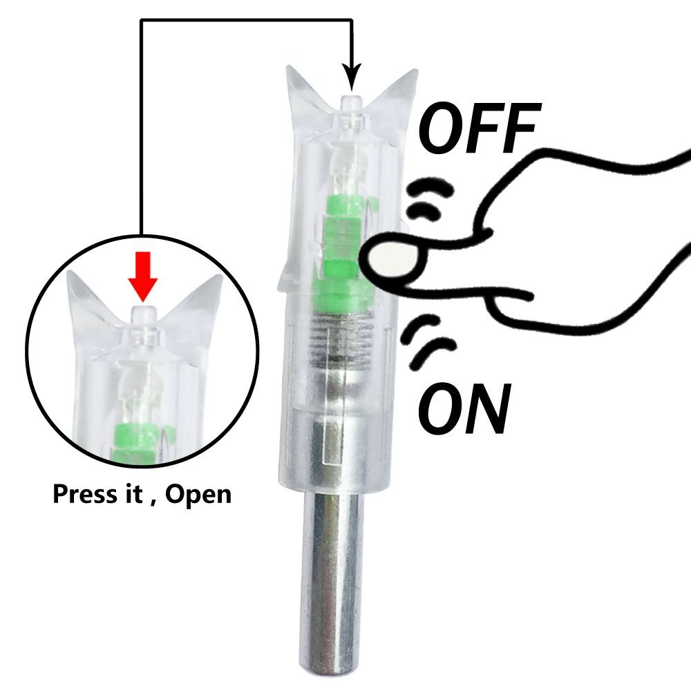 Reikawa New Lighted Nocks for Arrows with .300/7.62mm Inside Diameter Led Nocks Arrow nocks with Switch Button for Archery Hunting Green Pack of 6