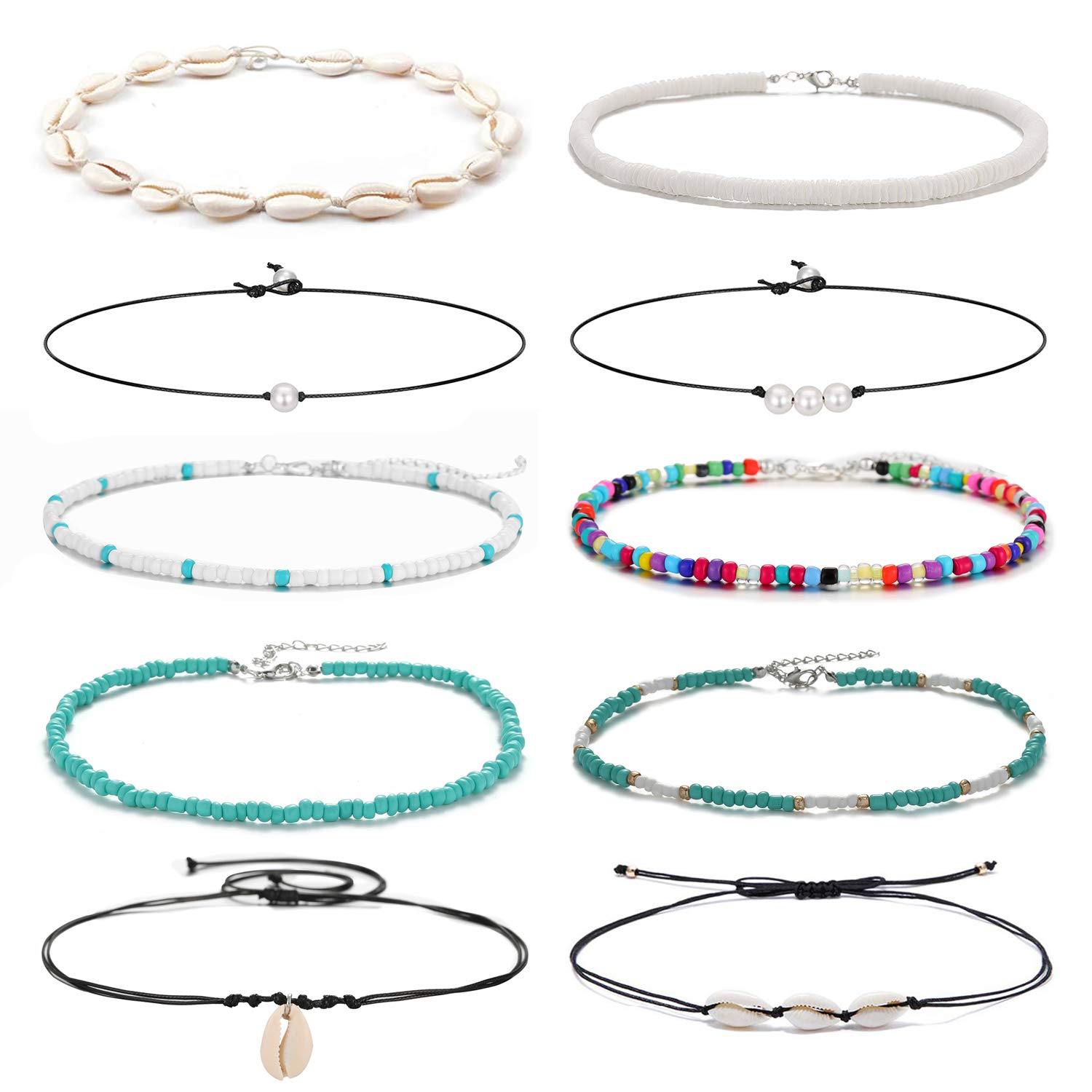 Small Bead Choker Necklace for Women Cute Boho Beaded Necklaces Adjustable Beach Shell Bead Necklace