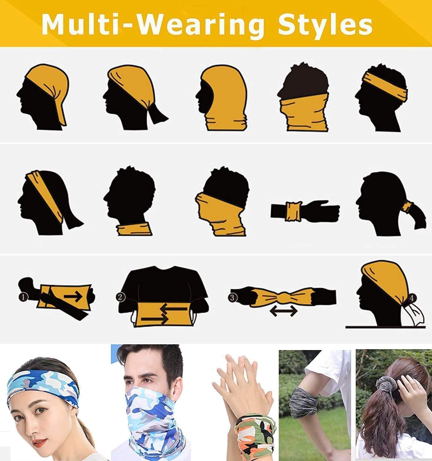 VOCALOL Summer UV Protection Elastic Balaclava Face Mask,Cooling Face Reusable Headwear Sports-Headbands Neck Gaiter (Black)