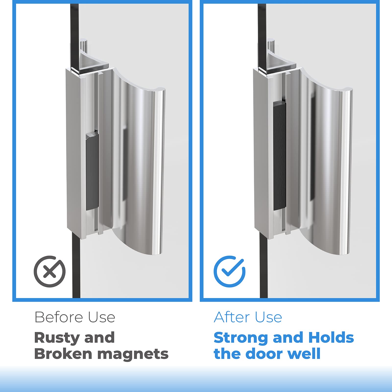 Upgrade Shower Door Magnet - 2-1/2" Long Glass Shower Door Magnet Replacement for Swing Shower Doors Shower Door Handles Shower Door Strike Jamb (Black)