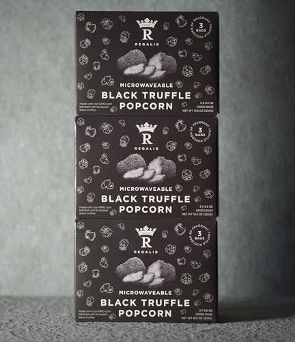 Regalis Microwavable Black Truffle Popcorn, Non-GMO Kernels, Real Black European Truffle, 3 Bags